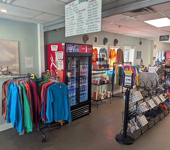 Beyond doughnuts, there's merch and cold drinks available, because true fans want to wear their doughnut devotion proudly.