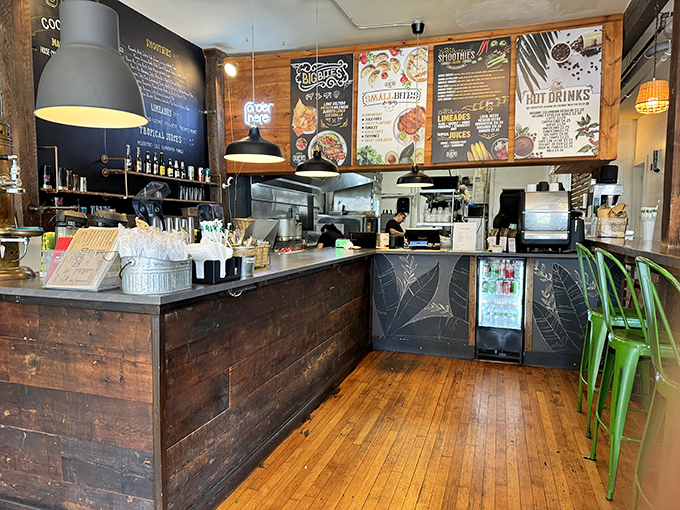 Counter: Where the magic happens&mdash;Quiero's rustic wooden counter showcases both craftsmanship and the promise of delicious things to come.