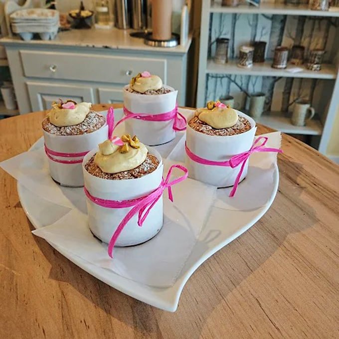 Mini cakes wrapped with pink ribbons &ndash; when you need a celebration but don't need to share with the neighbors.