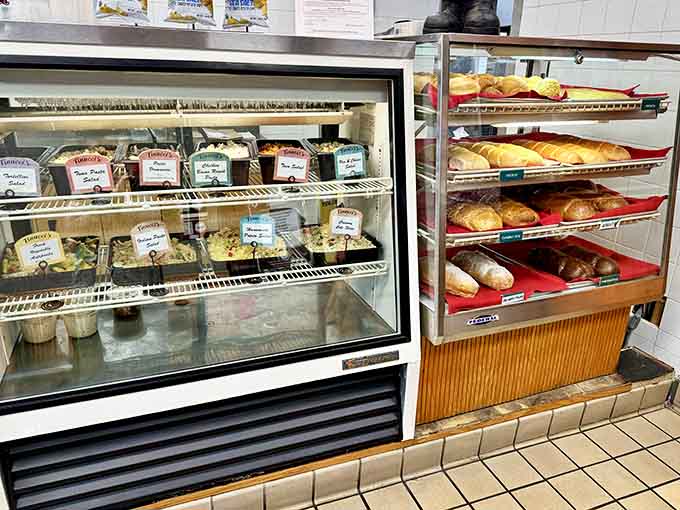 Fresh salads and baked goods in the deli case tempt you before you even sit down.