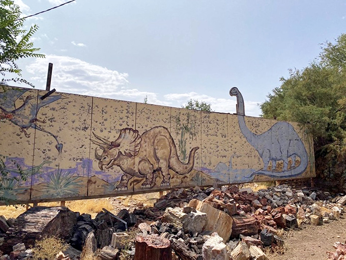 Faded but charming, this mural transports visitors to when these concrete creatures' real counterparts roamed Arizona.