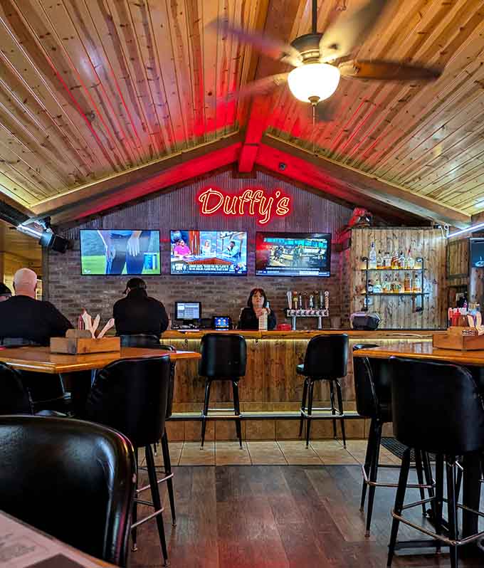 The bar area invites you to pull up a stool, order a drink, and settle in for good conversation.