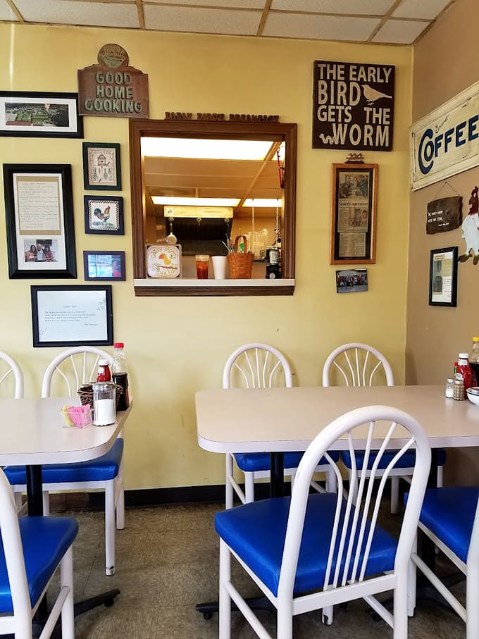 Every wall decoration tells a story, and that "Early Bird Gets the Worm" sign isn't just cute, it's a lifestyle philosophy with carbs.