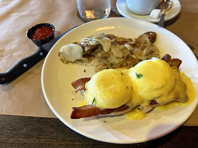 Eggs Benedict that Benedict Cumberbatch would approve of! Golden hollandaise cascading over perfectly poached eggs &ndash; it's breakfast theater at its finest.