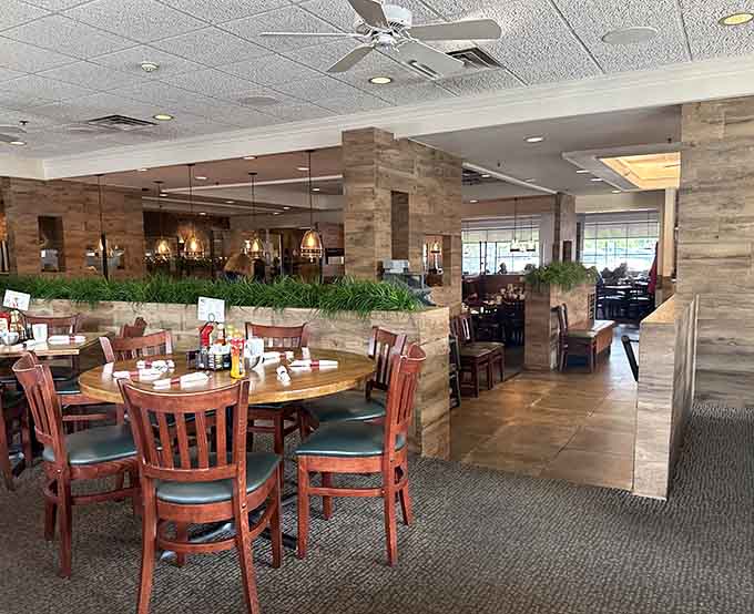 The spacious dining area offers plenty of room to spread out and enjoy your meal without bumping elbows.