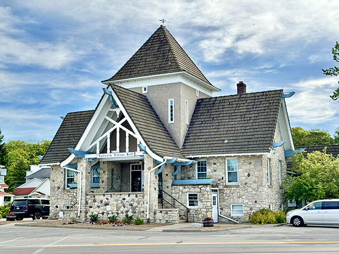 This stone church with distinctive blue trim has witnessed countless Door County seasons while standing sentinel over the village.