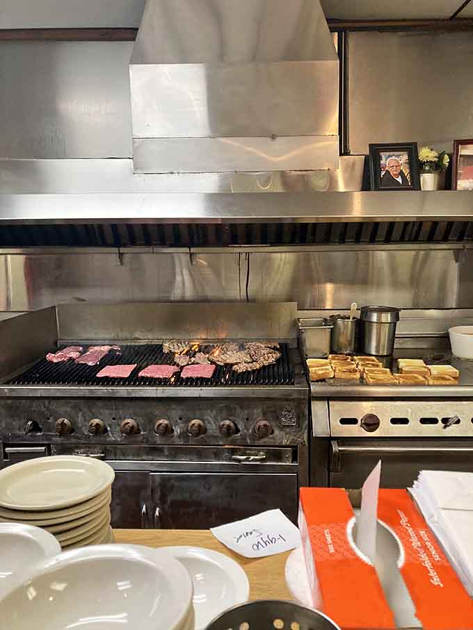 The open kitchen lets you watch the magic happen, with gyro meat spinning hypnotically on the vertical rotisserie.