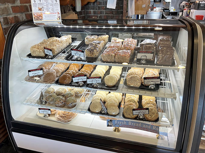 The pastry case displays enough sweet temptations to make even the most disciplined dieter reconsider their life choices immediately.