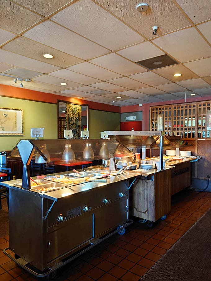 The self-service buffet area offers a tempting array of dishes for those who can't decide or simply want to try everything at once.