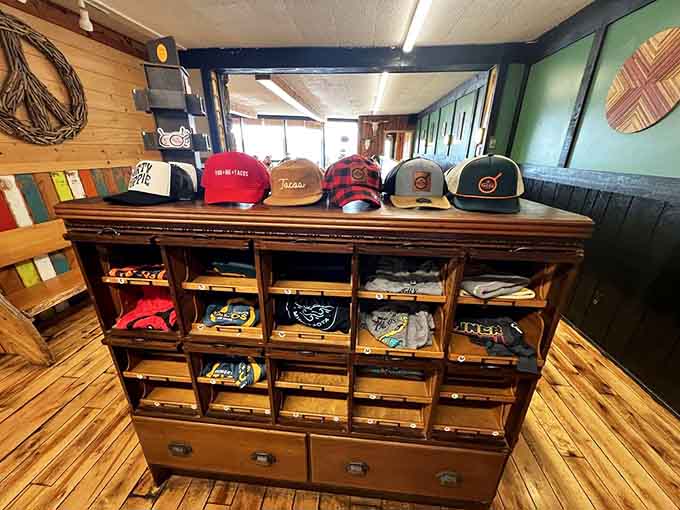 When you love a place this much, you want to wear your devotion, and this merch display makes that dream deliciously possible.