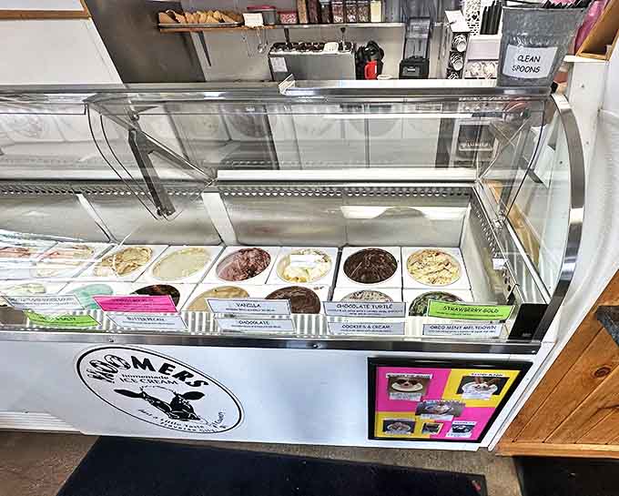 The display case reveals today's flavor lineup &ndash; each scoop representing the perfect balance of tradition and innovation.