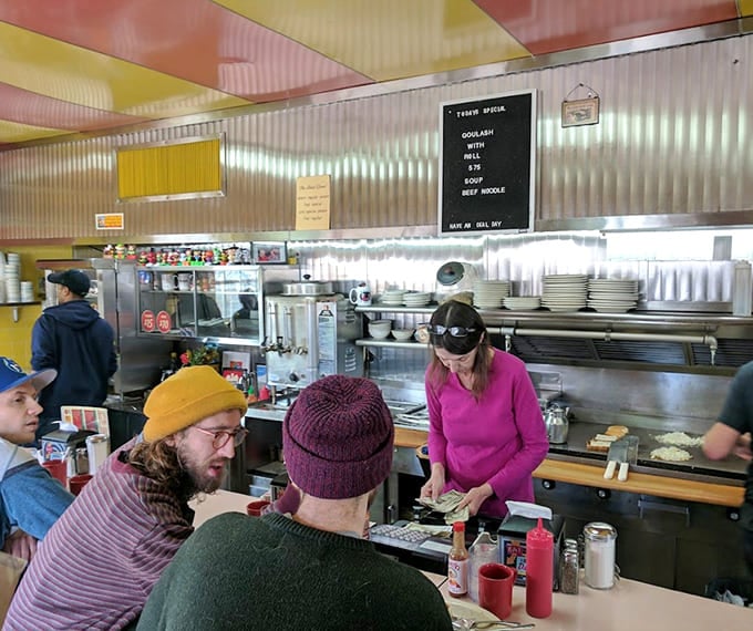 The open kitchen concept means you can watch your breakfast being made while contemplating life's important questions, like "more coffee?"