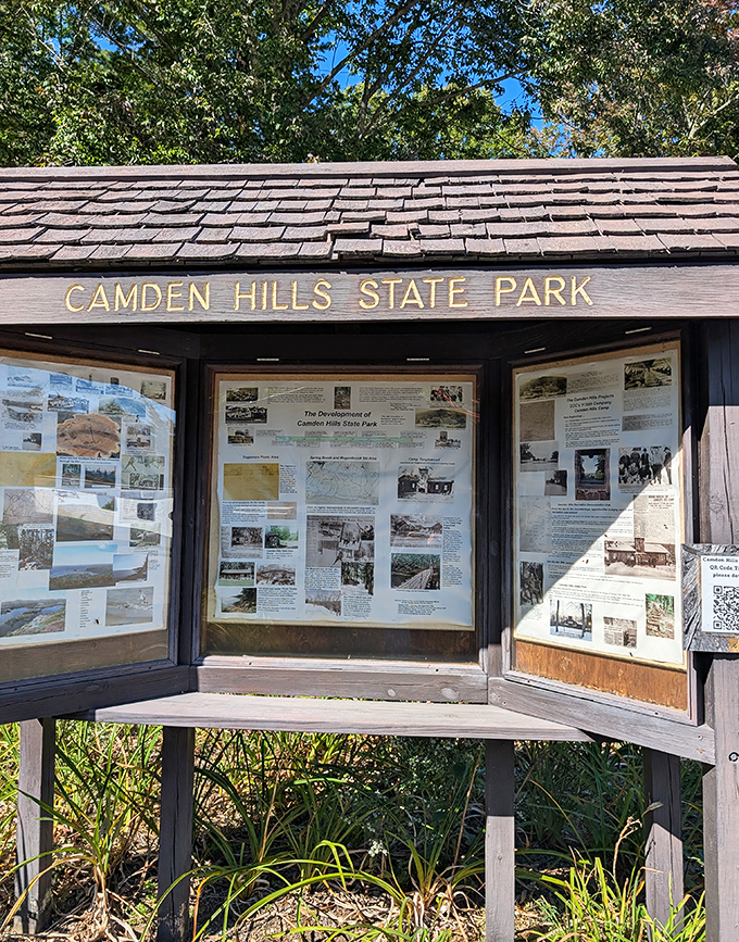 The information board reveals Camden Hills' secrets &ndash; like getting insider trading tips, but for spectacular views instead of stocks.