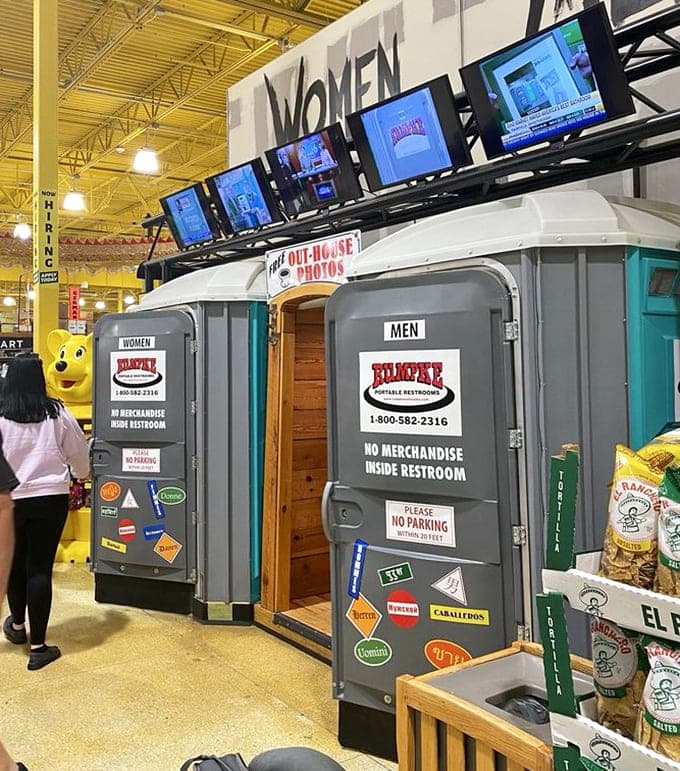 Even the restrooms commit to the theme, disguised as port-a-potties that are infinitely nicer inside than expected.
