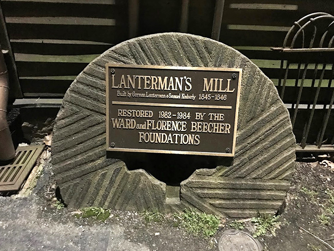 Historical marker reveals Lanterman's Mill's story&mdash;a perfect companion site to visit after crossing the enchanting bridge.