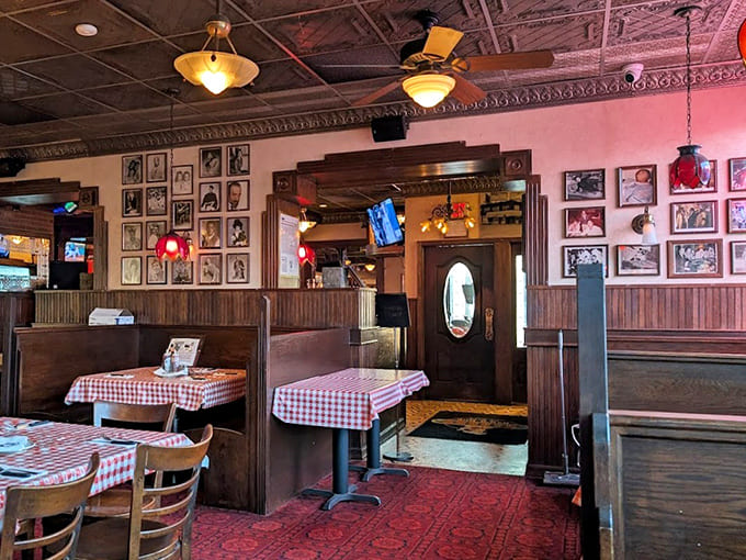 The interior blends classic diner charm with barbecue joint authenticity, creating an atmosphere that feels both comfortable and special.