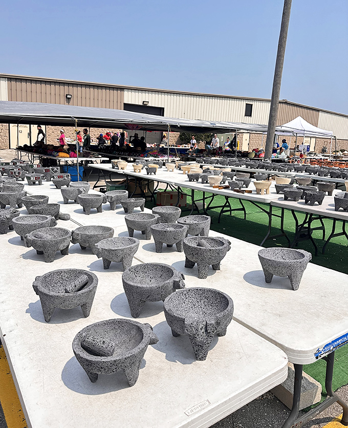 Traditional stone molcajetes waiting to crush spices and create salsas – kitchen tools that have remained unchanged for centuries for good reason.