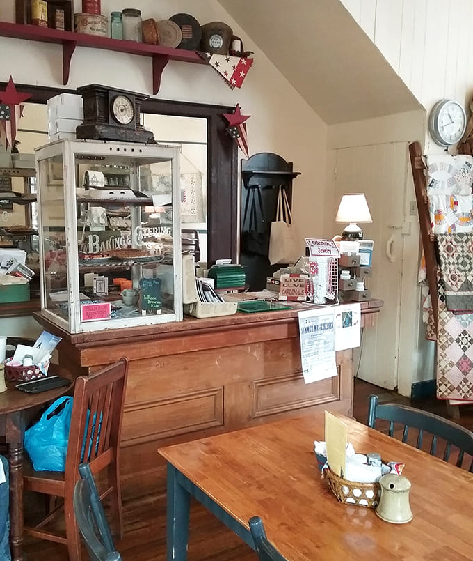 The vintage counter and display case create an atmosphere that modern restaurants spend fortunes trying to fake and never quite achieve.