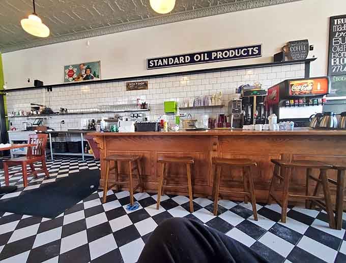 The classic diner counter offers front-row seats to the breakfast show, perfect for solo diners and people-watchers alike.