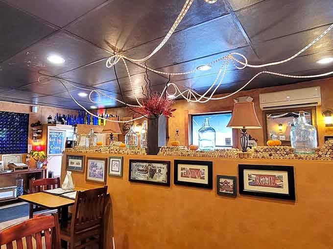 Thoughtful decor details like the decorative ceiling elements add character without overwhelming the space's comfortable, welcoming vibe throughout the restaurant.