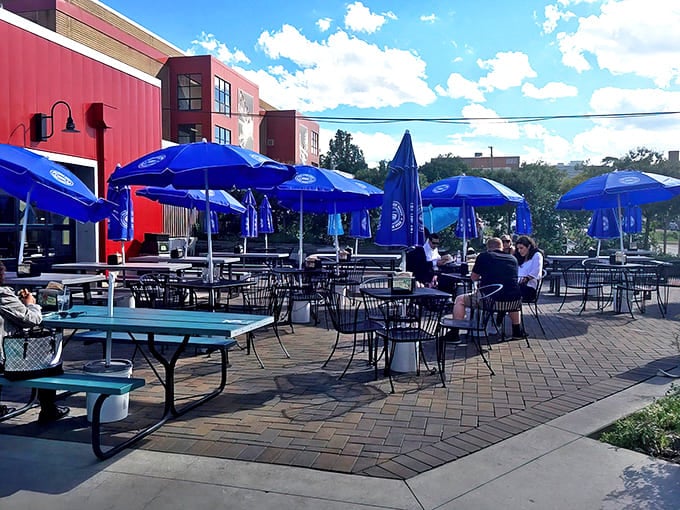 The outdoor patio offers a perfect spot to contemplate the meaning of life after experiencing sandwich nirvana.