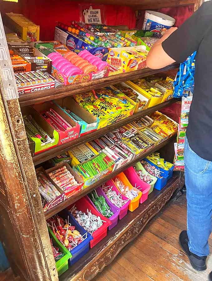 A kaleidoscope of childhood dreams arranged in wooden shelves &ndash; where forgotten candies from yesteryear wait patiently for their nostalgic reunion.
