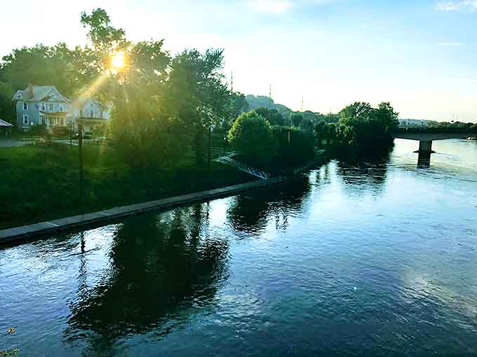 Magic hour along the Muskingum: When the setting sun turns the river into liquid gold and silhouettes Harmar's historic skyline.