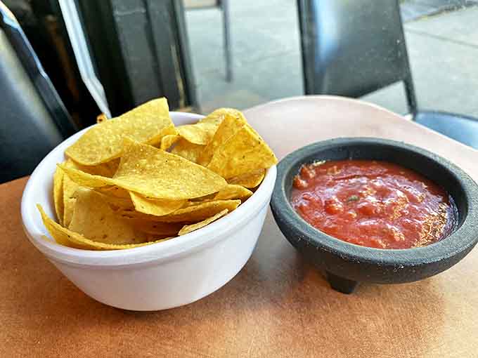 Fresh chips and salsa start every meal right, setting the stage for the delicious main event that's about to follow.