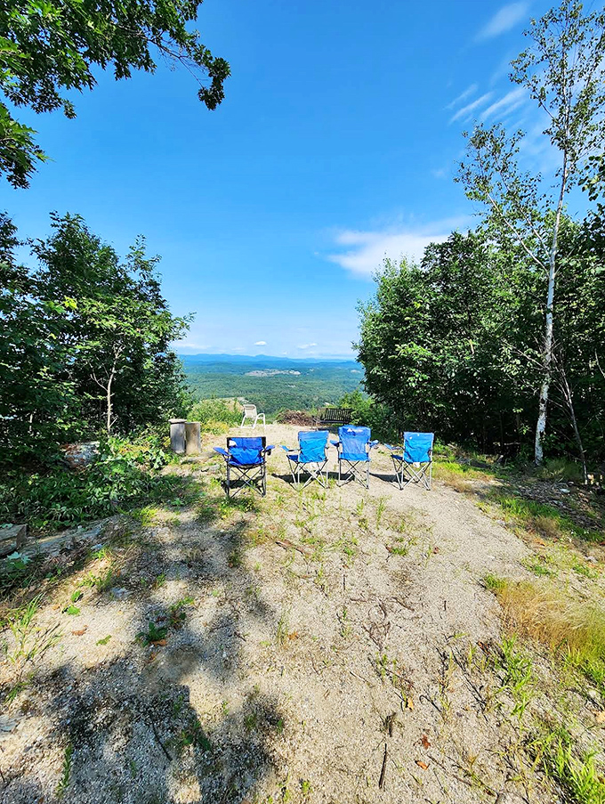 The reward for hiking uphill: Adirondack chairs perfectly positioned for Vermont's version of IMAX nature views.