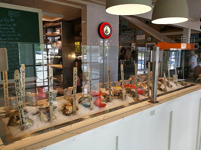 The raw bar display showcases the day's ocean harvest &ndash; a glistening array of shellfish that makes choosing just one variety nearly impossible.