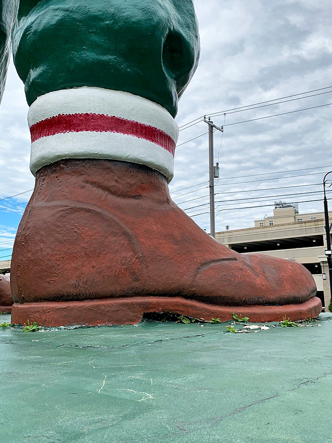 Those iconic boots with their red and white striped socks could stomp out a forest fire &ndash; or create a new lake with a single footprint.