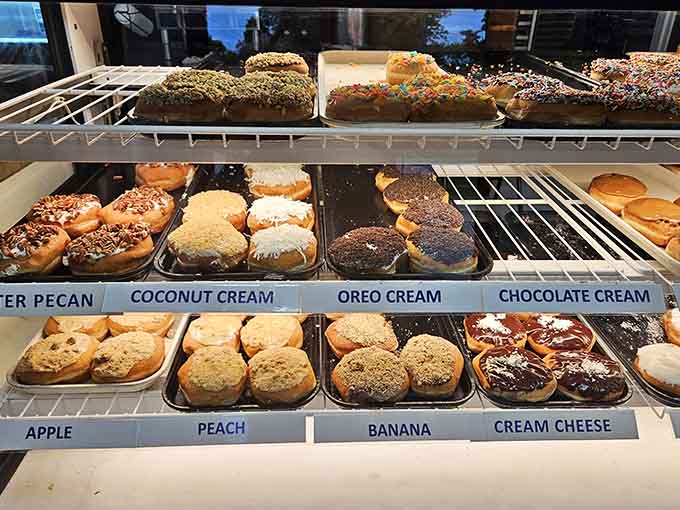 The display case lineup shows off the daily selection like edible artwork that you're absolutely allowed to touch and eat.
