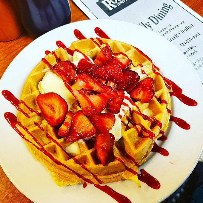 A waffle so decadent, it should come with a warning label. Prepare for a sugar rush that'll make you feel like a kid again!