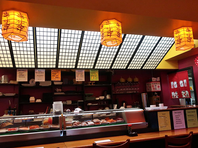 Where tradition meets innovation: a gleaming counter under skylights, ready for the day's culinary performance.