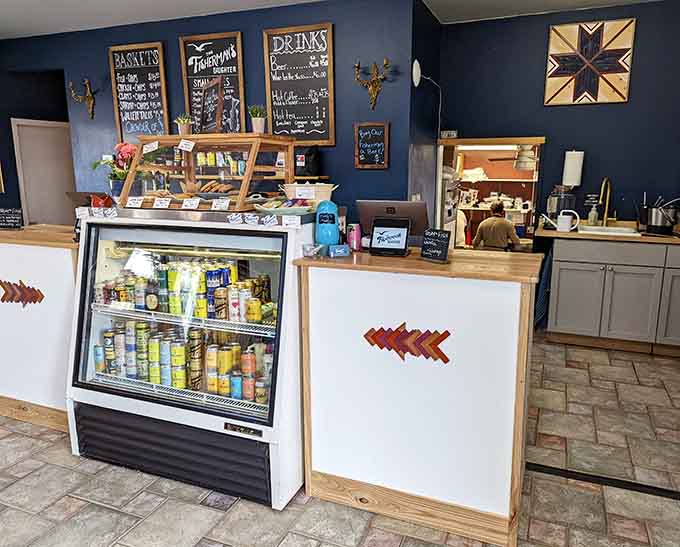 The ordering counter displays a tempting array of treats while chalkboard menus announce the day's freshest catches and specials.