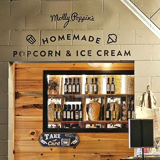 Molly Poppins homemade popcorn and ice cream station adds a whimsical touch that makes you feel like a kid again, in the best way.