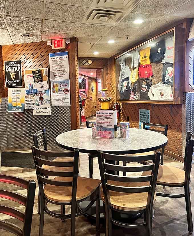 The dining area features comfortable seating and that lived-in charm that makes you feel immediately welcome and relaxed.