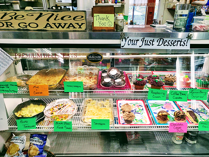 "Be Nice or Go Away" &ndash; the dessert case offers sweet rewards for good behavior, with homemade treats that grandmother would approve.