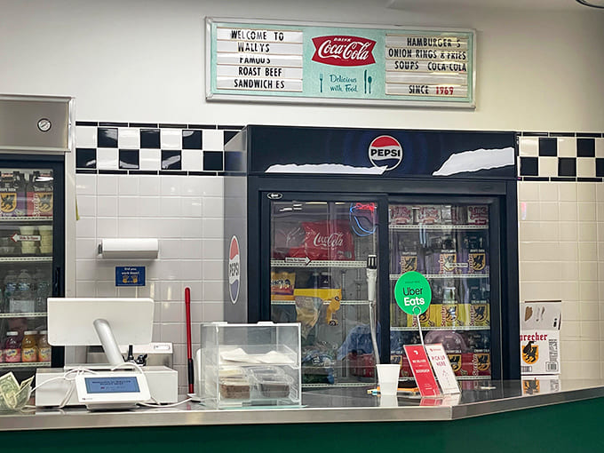 The service counter features vintage signage and a straightforward ordering system that doesn't require a smartphone or computer science degree to navigate.