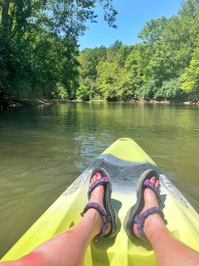 Kayaking the Little Miami River&mdash;where "going with the flow" isn't just good advice, it's mandatory. Those sandals have the right idea about relaxation.