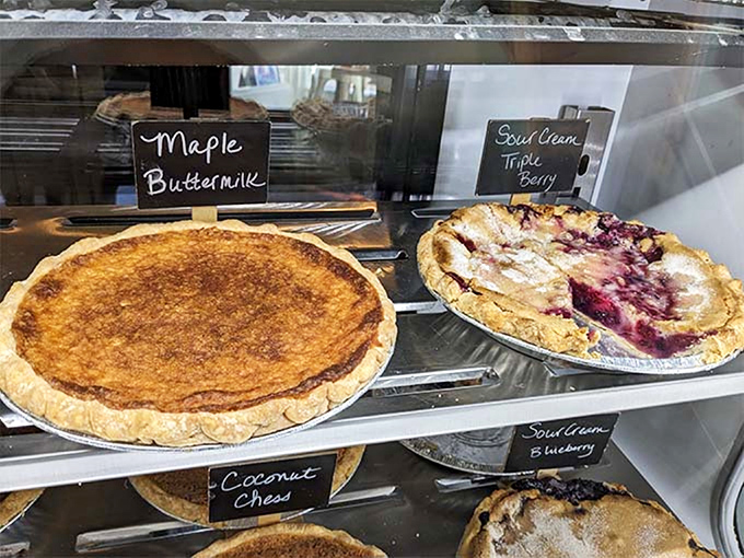 Pie paradise! Maple buttermilk alongside triple berry—proof that Vermont knows its way around both traditional and fruit-forward flavors.