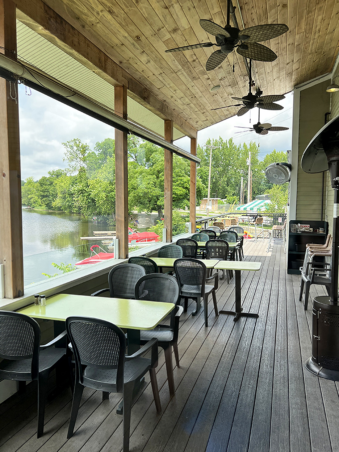 Dining al fresco reaches new heights on The Marina's covered deck, where ceiling fans create gentle breezes and every table offers front-row seats to nature's show.
