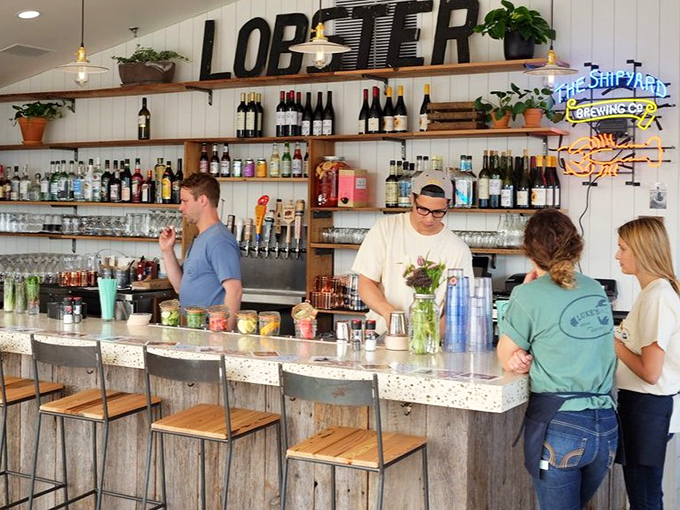The bar at Luke's &ndash; where local brews flow freely and bartenders know the provenance of every crustacean served.