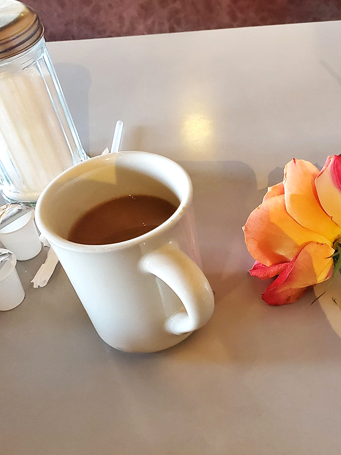 Coffee served in a proper mug, not some fancy vessel &ndash; because sometimes the best things in life come without pretension or garnish.