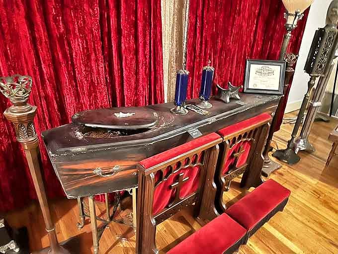 This vintage coffin installation might have you reconsidering your eternal resting place preferences. Cozy, isn't it?