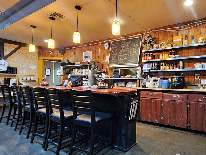 The counter service area combines efficiency with charm &ndash; where pie dreams become delicious reality.