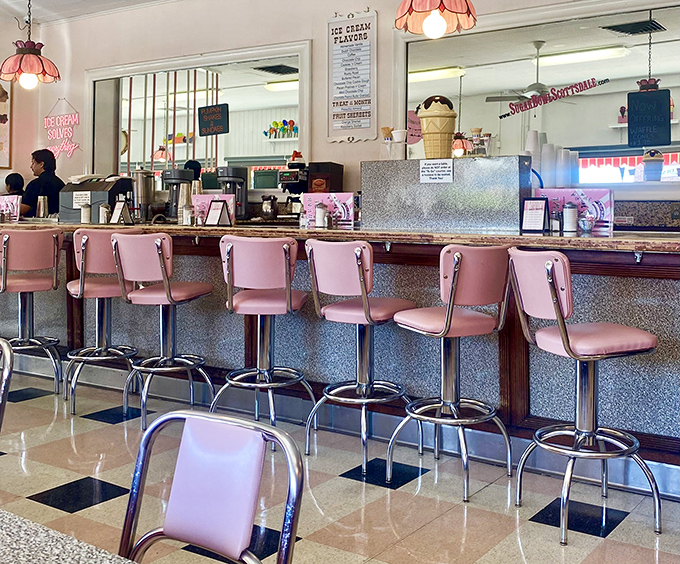 The counter seats offer front-row views to the ice cream artistry &ndash; where soda jerks craft concoctions with the precision of Swiss watchmakers.