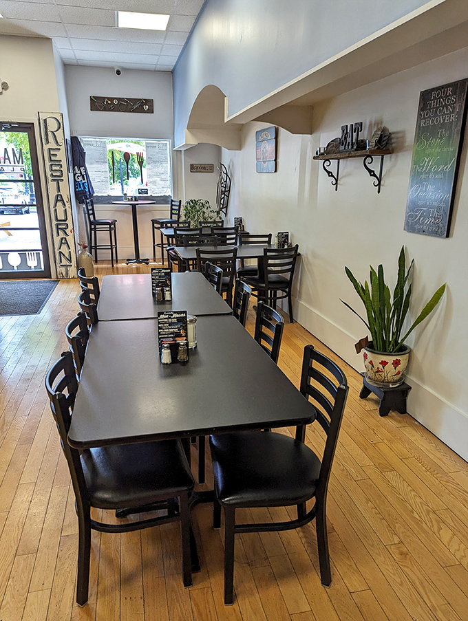 The dining area strikes that perfect balance between spacious and cozy, with thoughtful touches that make you want to linger over that last coffee refill.