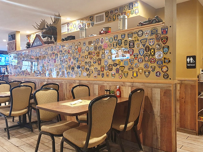 The wall of first responder patches tells stories of service and community &ndash; a unique tribute that sets the tone.