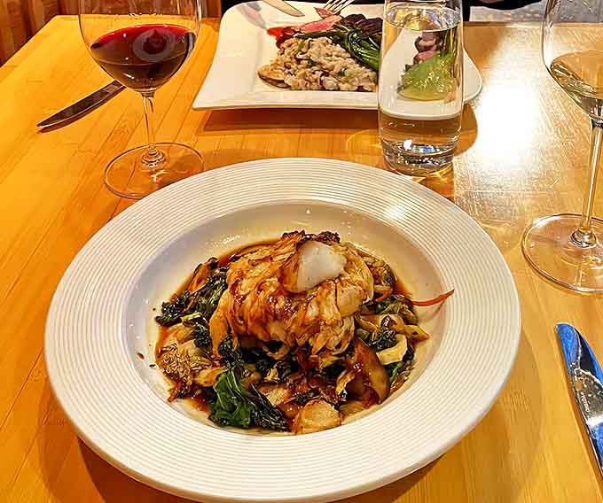 This fish dish isn't just cooked &ndash; it's been sweet-talked to perfection, surrounded by vegetables that complement rather than compete.